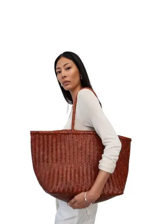 HYER GOODS Leather Mercato Woven Tote