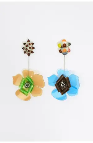 Bimba Y Lola Flower Resin Statement Earrings