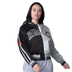 STARTER Silver Las Vegas Raiders Zone Blitz Cropped Full-snap Satin Jacket