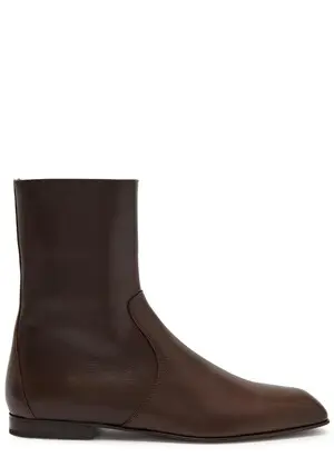 Khaite Colt Glossed Leather Ankle Boots