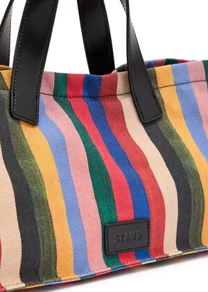 Staud Port Striped Leather And Canvas Tote