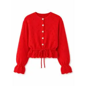 MIND TRAVELER Open-knit Tie-waist Josephine Cardigan - Red