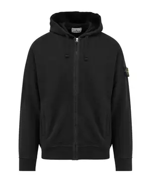 Stone Island Logo Patch Zip-up Hoodie - Black
