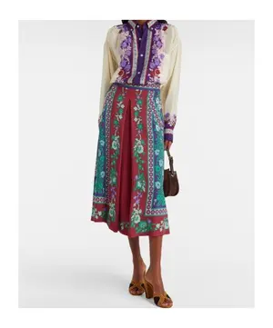 La DoubleJ Santa Monica Printed Satin Midi Skirt