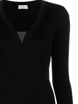 Brunello Cucinelli V-neck Long Sleeve Top - Black