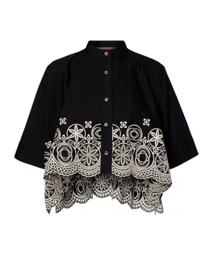 La DoubleJ Embroidered Pattern Short Cotton Cover-up