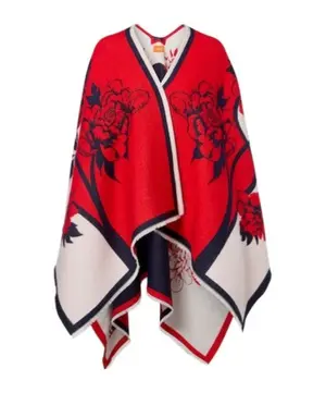 La DoubleJ Soul Floral Wool And Silk Poncho - Red