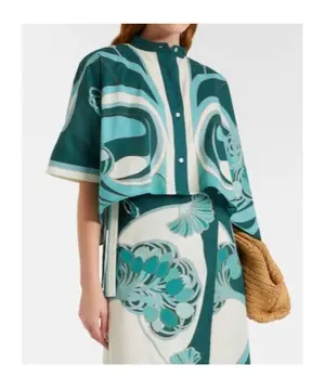 La DoubleJ Foulard Printed Cotton Muslin Cropped Shirt
