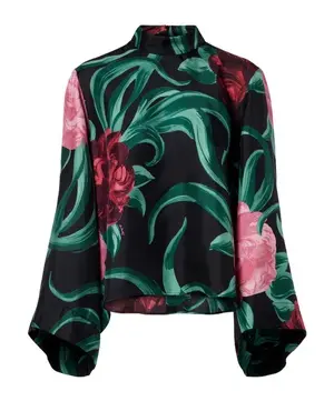 La DoubleJ Make An Exit Floral Silk Twill Top - Multicolor
