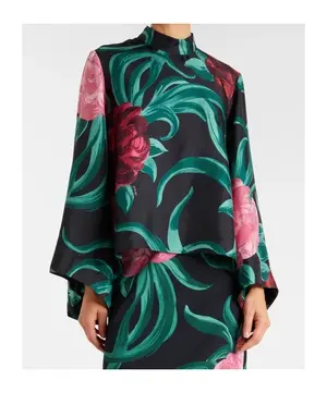 La DoubleJ Make An Exit Floral Silk Twill Top