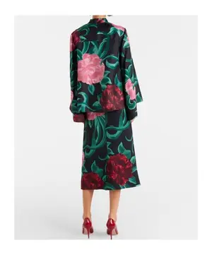 La DoubleJ Floral Satin Pencil Skirt