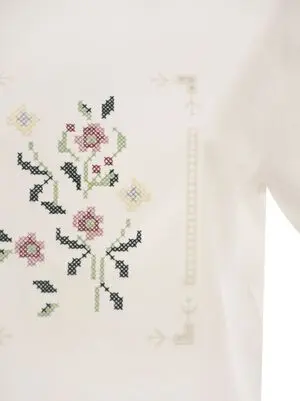 Max Mara Short-sleeved Cross-stitch Floral T-shirt - No