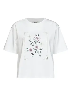 Max Mara Short-sleeved Cross-stitch Floral T-shirt - White