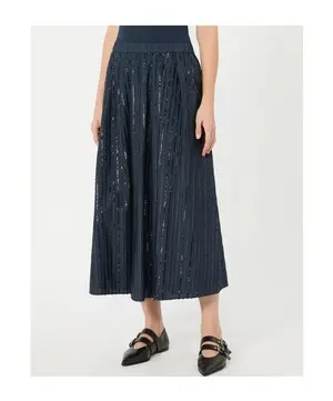 Max Mara Fiordi Sequin Pleated Skirt - Navy Blue