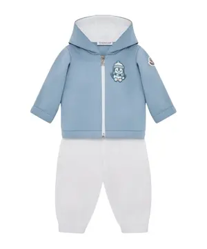 Moncler Fleece Set With Hooded Top And Elasticated Bottoms - Blue-gray