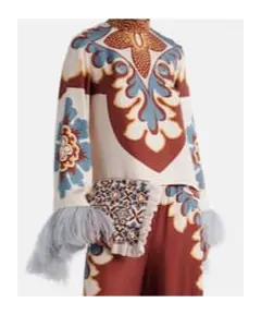 La DoubleJ Make An Exit Feather-trimmed Silk Top