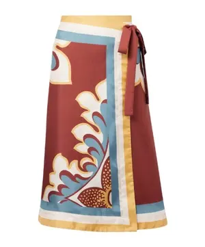 La DoubleJ Printed Silk Wrap Skirt - Multi-color