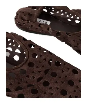 Alaïa Laser-cut Almond Toe Flats - Chocolate-colored