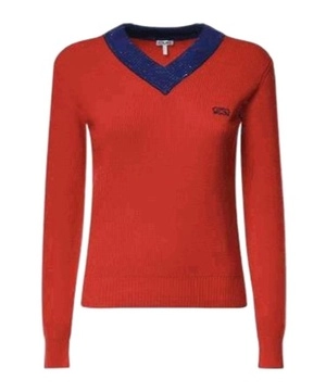 Loewe V-neck Embroidered Logo Knit Sweater - Red