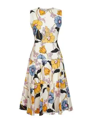 Marni Cream Poplin Melodia-printed Midi Dress - Multicolor