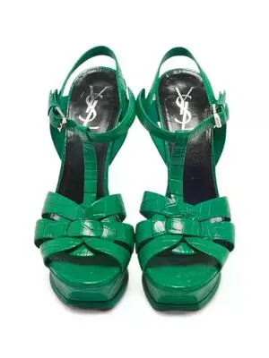 Saint Laurent Tribute Croc-embossed Leather Platform Sandals