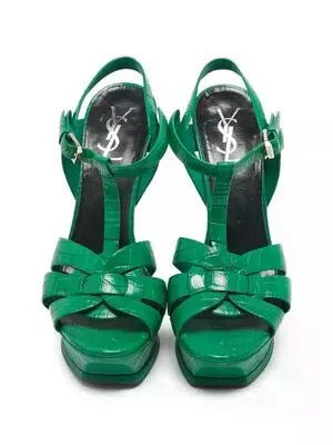 Saint Laurent Tribute Croc-embossed Leather Platform Stiletto Sandals