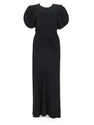 Victoria Beckham Gathered Puff-sleeve Midi Dress - Black