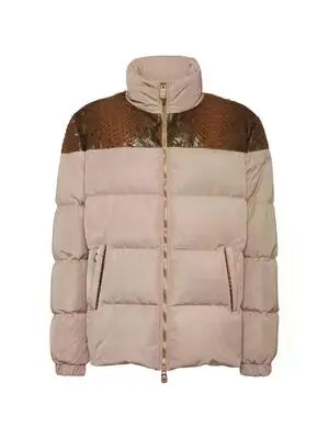 BILLIONAIRE Nylon Down-jacket With Python Inserts - Neutrals