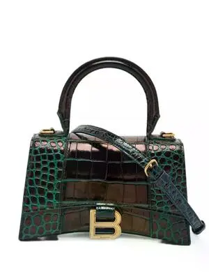 Balenciaga Xs Hourglass Croc-embossed Tote Bag - Green