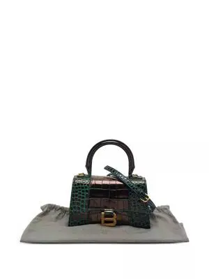 Balenciaga Xs Hourglass Croc-embossed Tote Bag - Green