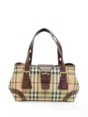 Burberry Small Haymarket Check Buckle Tote Bag - Neutrals
