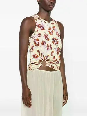 Rabanne Sleeveless Floral Pattern Ring Detail Top - Neutrals