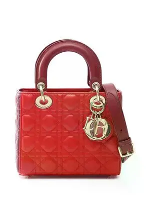 Dior 2010-2024 Small Bicolor Lambskin Cannage Lady Satchel - Red