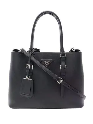 Prada 2013-2026 Medium Saffiano Cuir Double Handle Satchel - Black