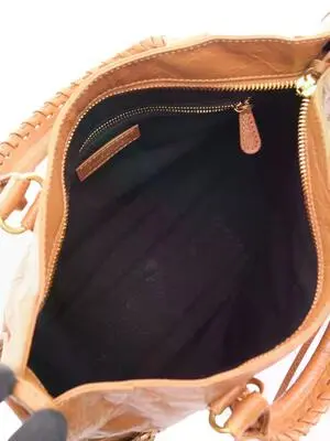 Balenciaga Small Lambskin Motocross Classic City Satchel - Brown