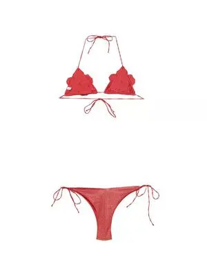Oseree Floral Appliqué Glitter Bikini - Red