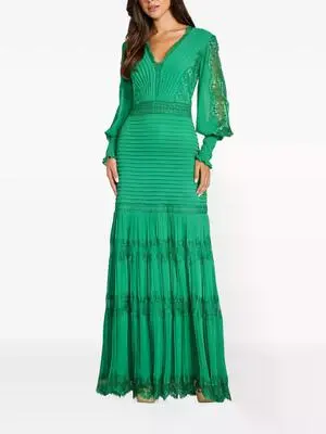 Tadashi Shoji Maxi Nyssa Bishop Lace-panelled Pleated Dress - Green
