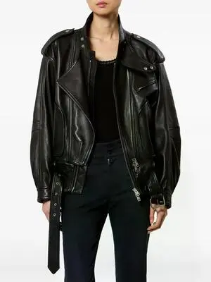 Isabel Marant Étoile Farza Lambskin Leather Biker Jacket - Black