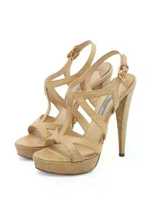 Prada Croc-embossed Platform Sandals - Neutrals
