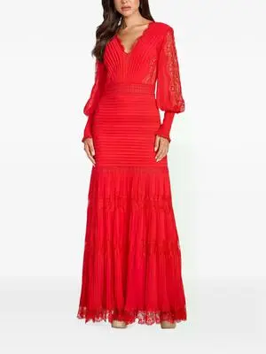 Tadashi Shoji Maxi Nyssa Bishop Lace-panelled Pleated Dress - Red