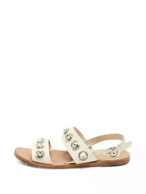 Prada Leather Crystal Embellished Slingback Flat Sandals - White