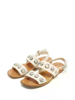 Prada Leather Crystal Embellished Slingback Flat Sandals