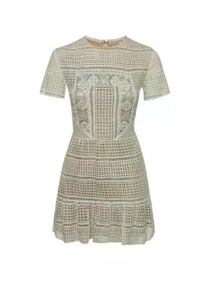 SELF-PORTRAIT Patchwork Guipure Lace Mini Dress With Sequins - White