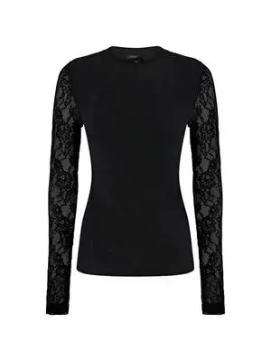 Pinko Lace-sleeve Ribbed Top - Black