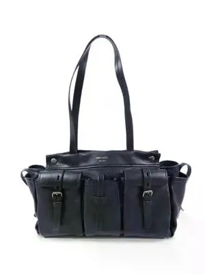 Prada Buckled-pocket Leather Shoulder Bag - Black