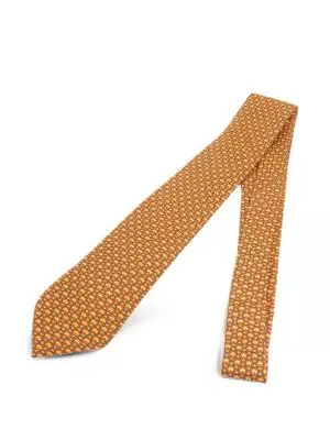 Hermès Geometric-print Silk Tie - Orange