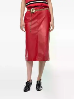 Pinko Faux-leather Midi Skirt With Rear Slit - Red