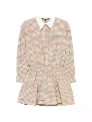 Maje Checked Cotton Mini Dress - Neutrals