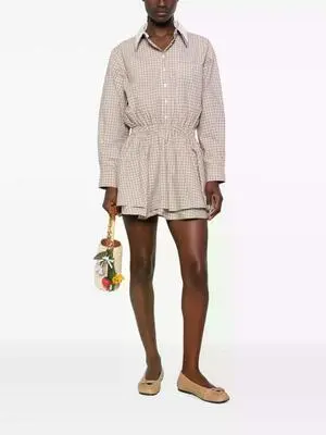 Maje Checked Cotton Mini Dress With Shirt Collar - Neutrals