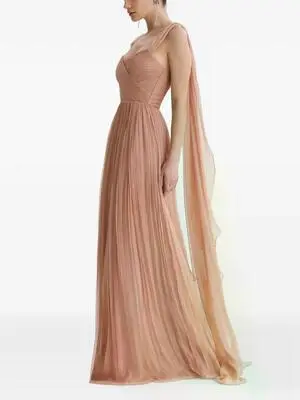 FRAMBOISE Draped Silk Maxi Gown